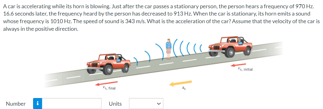 Solved A car is accelerating while its horn is blowing. Just | Chegg.com