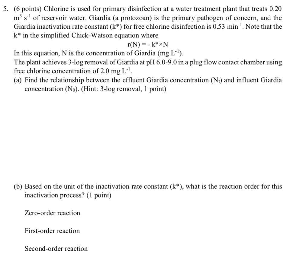 5. (6 points) Chlorine is used for primary | Chegg.com