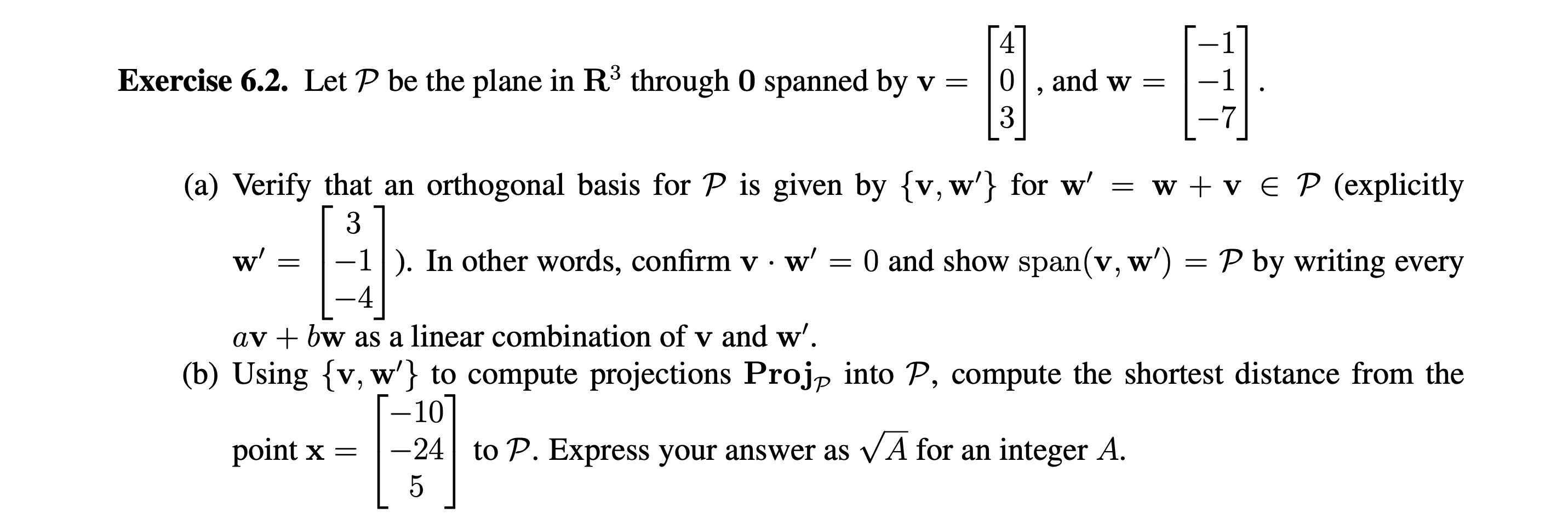 Solved ixercise 6.2. Let P be the plane in R3 through 0 | Chegg.com