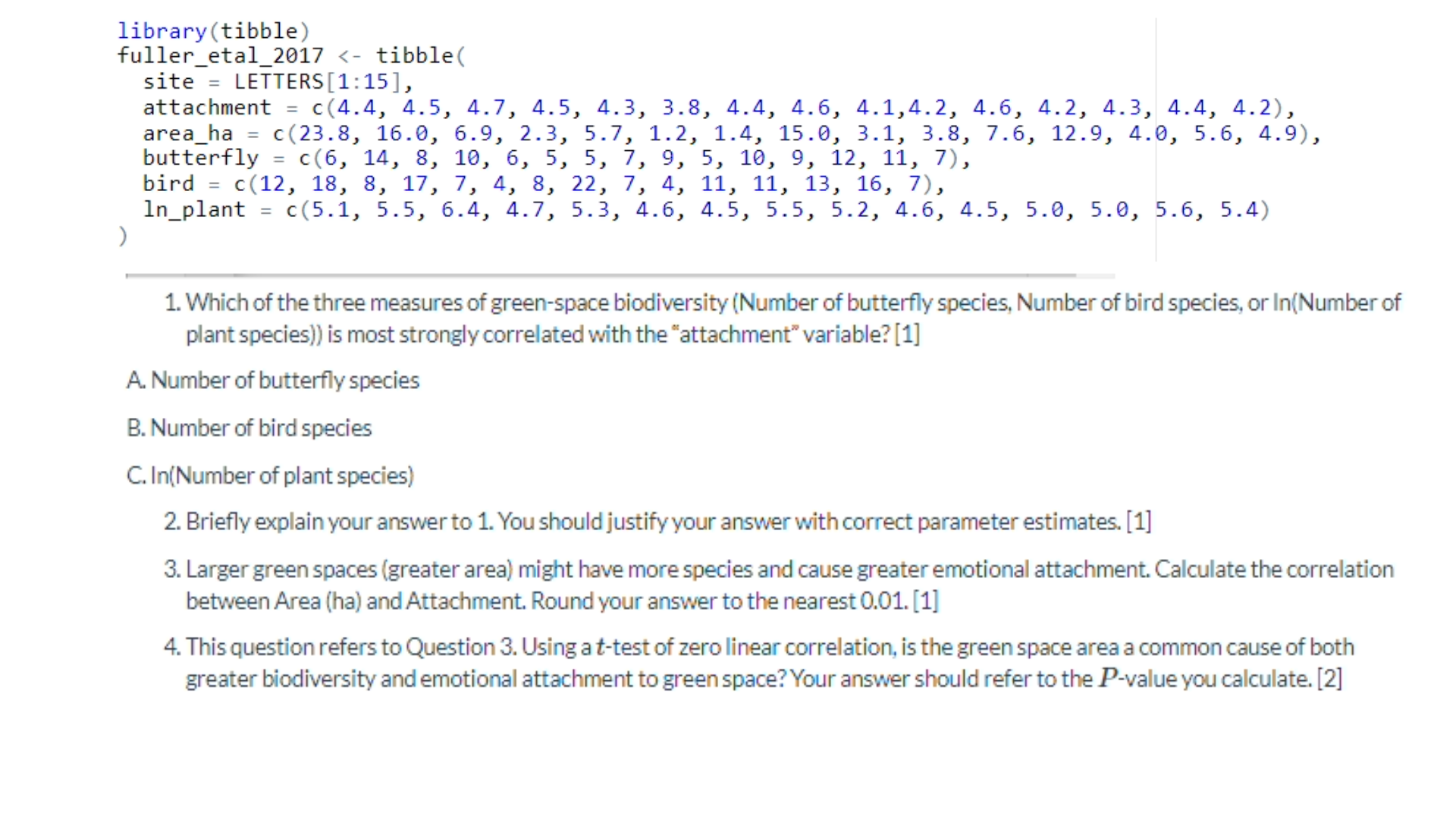 Solved Fuller et al. (2007) ﻿measured the diversity of | Chegg.com