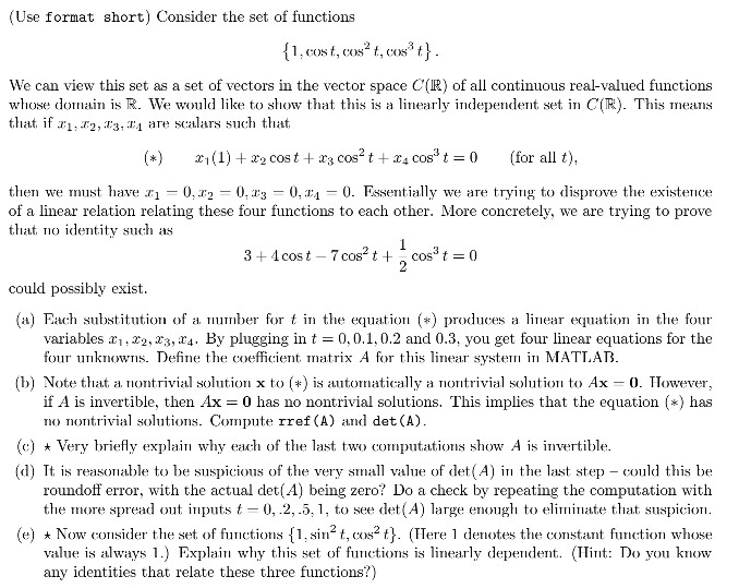 Solved These are Matlab question for linear algebra. I would | Chegg.com
