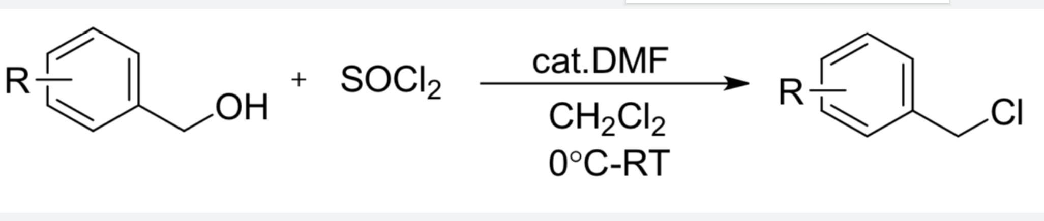 Solved benzyl alcohol +socl2 (cat. DMF CH2Cl2 0°C-RT)---> | Chegg.com