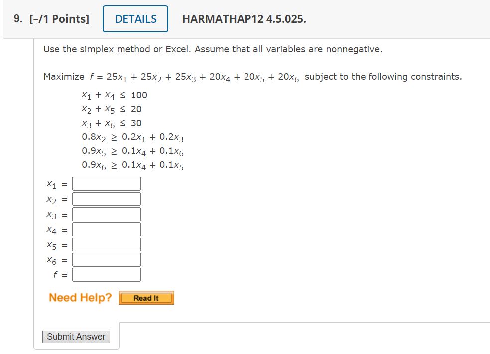 Solved Use the simplex method or Excel. Assume that all | Chegg.com