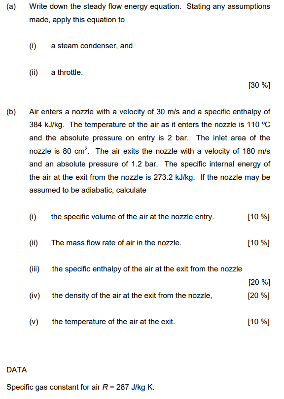 Solved (a) Write down the steady flow energy equation. | Chegg.com