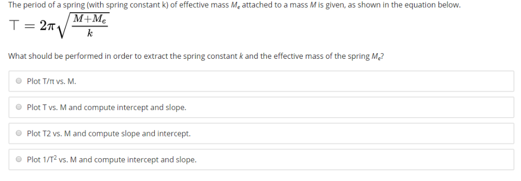 Solved The period of a spring (with spring constant k) of | Chegg.com