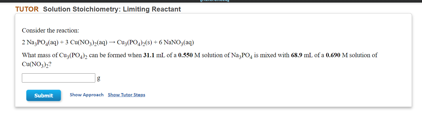 Solved TUTOR Solution Stoichiometry: Limiting Reactant | Chegg.com