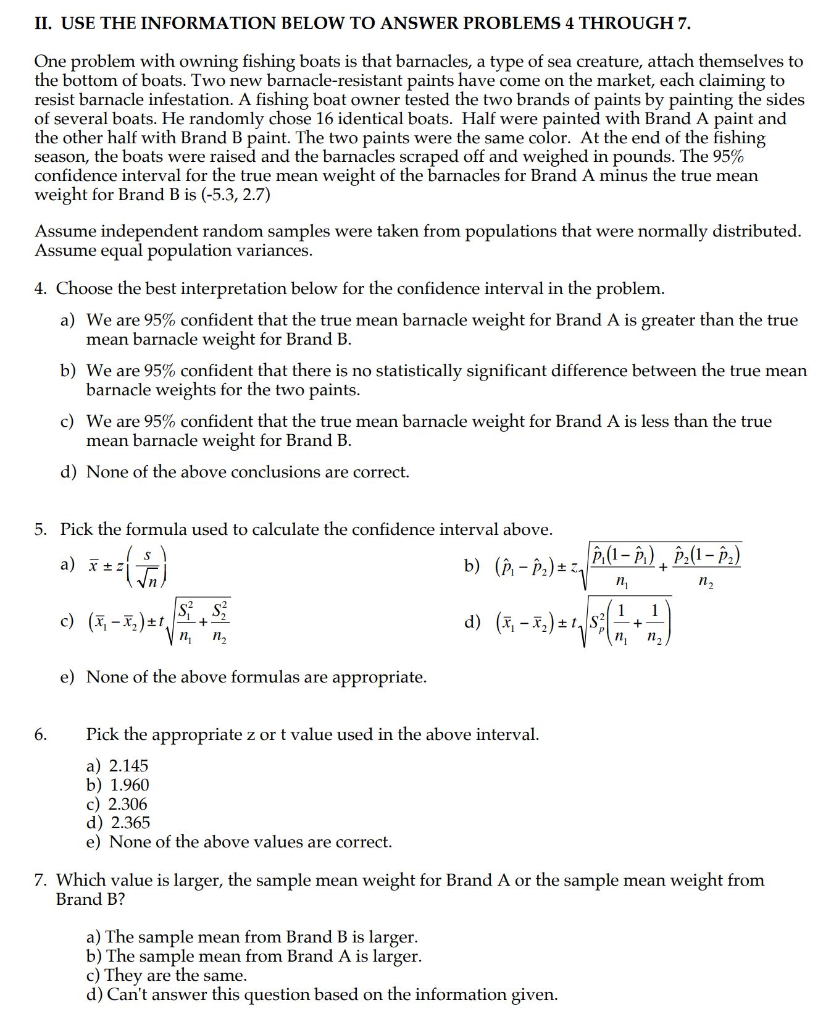 Solved II. USE THE INFORMATION BELOW TO ANSWER PROBLEMS 4 | Chegg.com