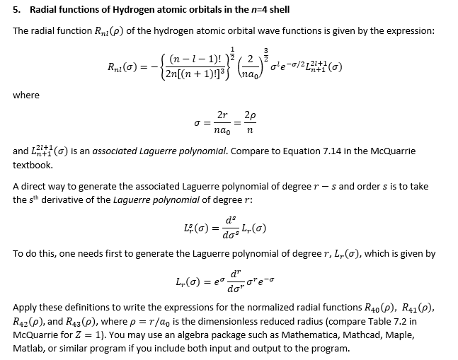 Solved 5. Radial functions of Hydrogen atomic orbitals in | Chegg.com