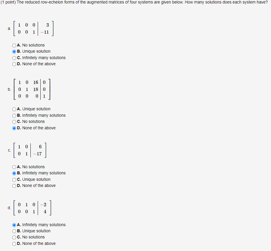 Solved (1 point) The reduced row-echelon forms of the | Chegg.com