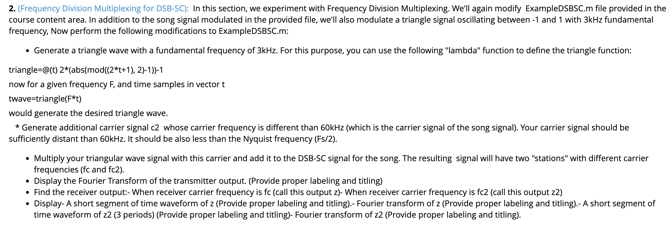 Solved 2. (Frequency Division Multiplexing for DSB-SC): In | Chegg.com
