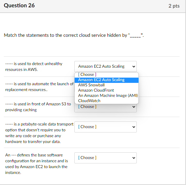 Solved Match the statements to the correct cloud service | Chegg.com