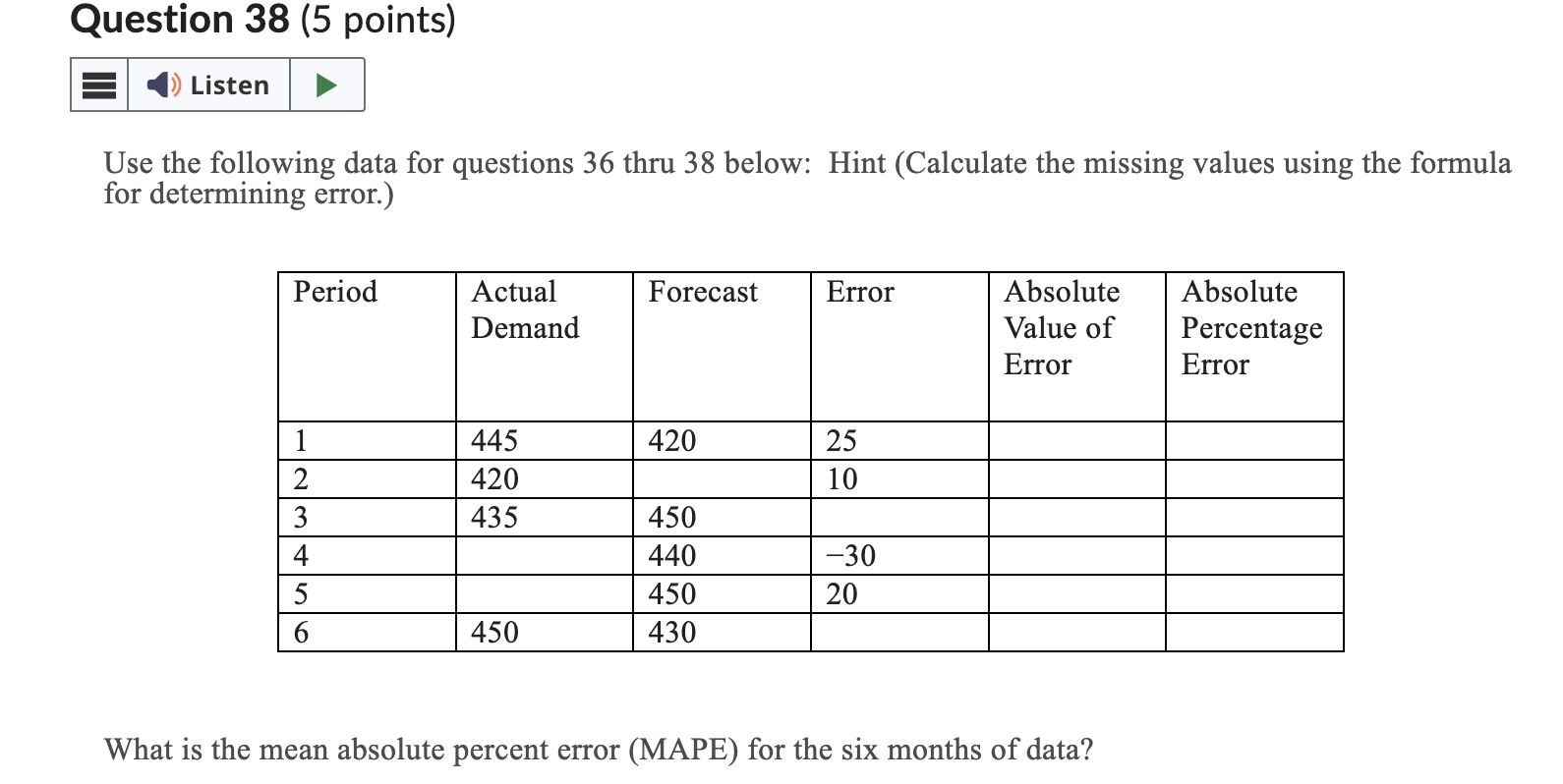 Solved Use the following data for questions 36 thru 38 | Chegg.com