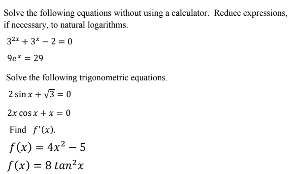Solved Solve the following equations without using a | Chegg.com
