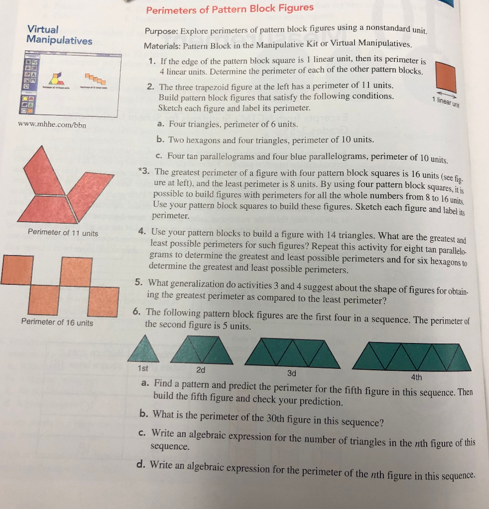 Perimeters of Pattern Block Figures Virtual | Chegg.com
