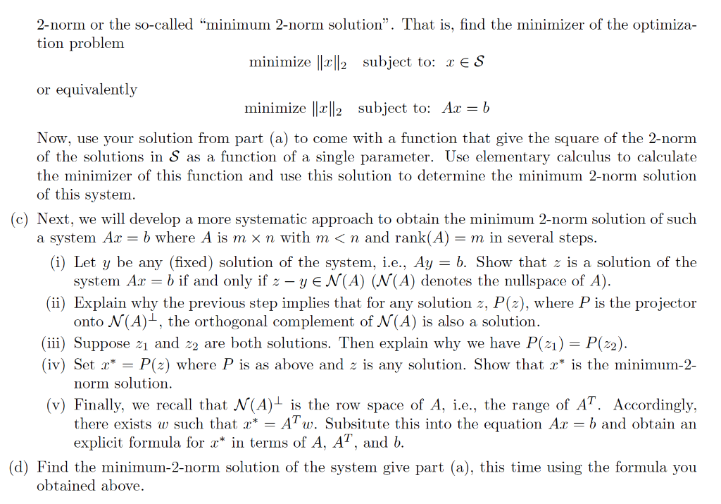 Solved [Minimum 2-norm solution of underdetermined systems] | Chegg.com