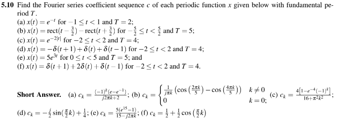 Solved 5.10 Find the Fourier series coefficient sequence c | Chegg.com
