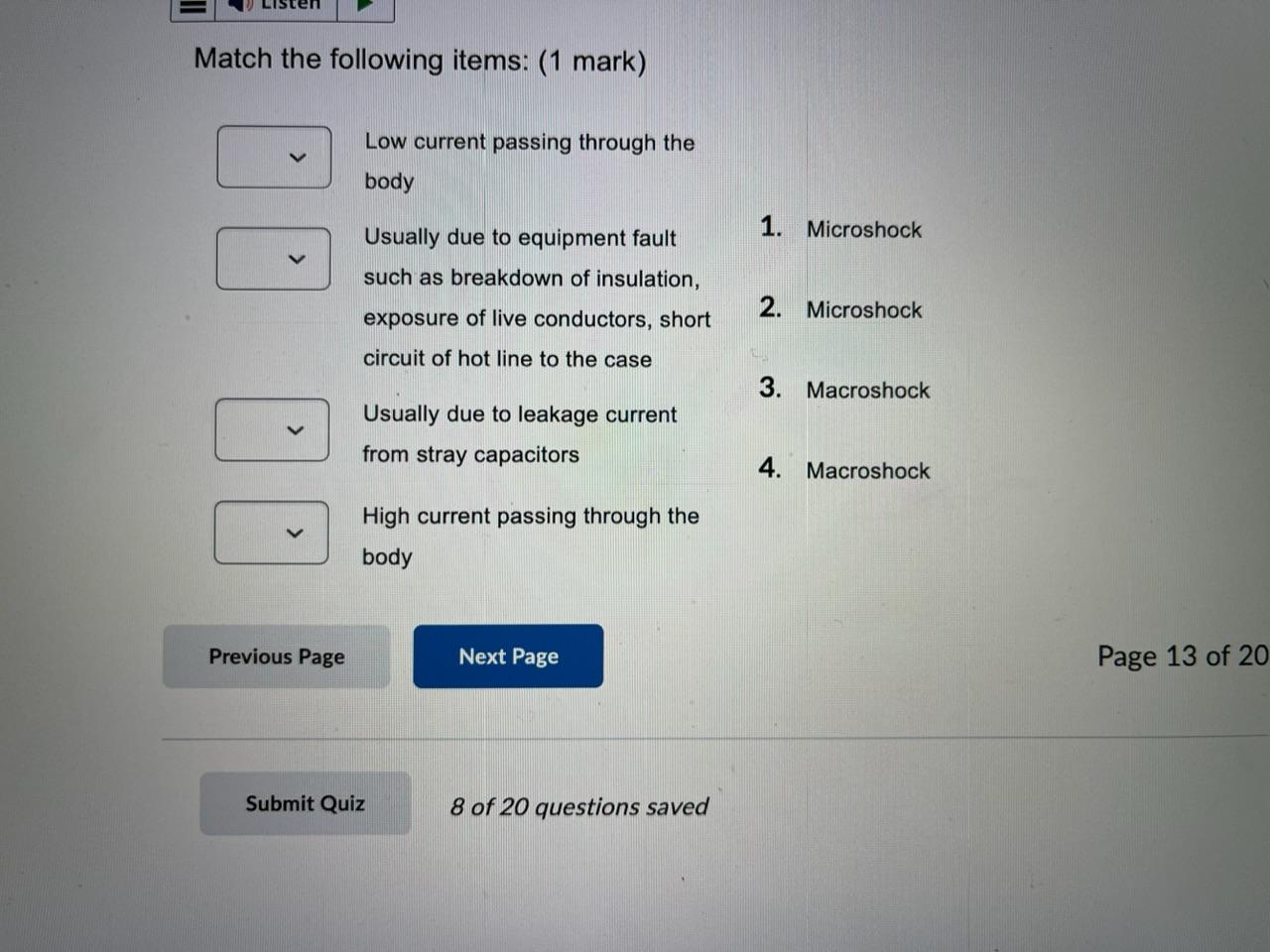 Solved Match the following items: (1 mark) Low current | Chegg.com