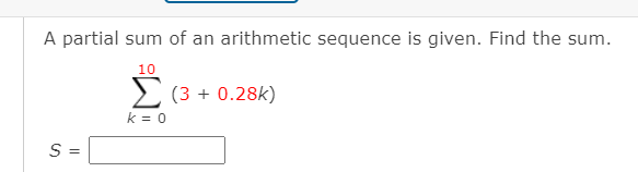 Solved A partial sum of an arithmetic sequence is given. | Chegg.com