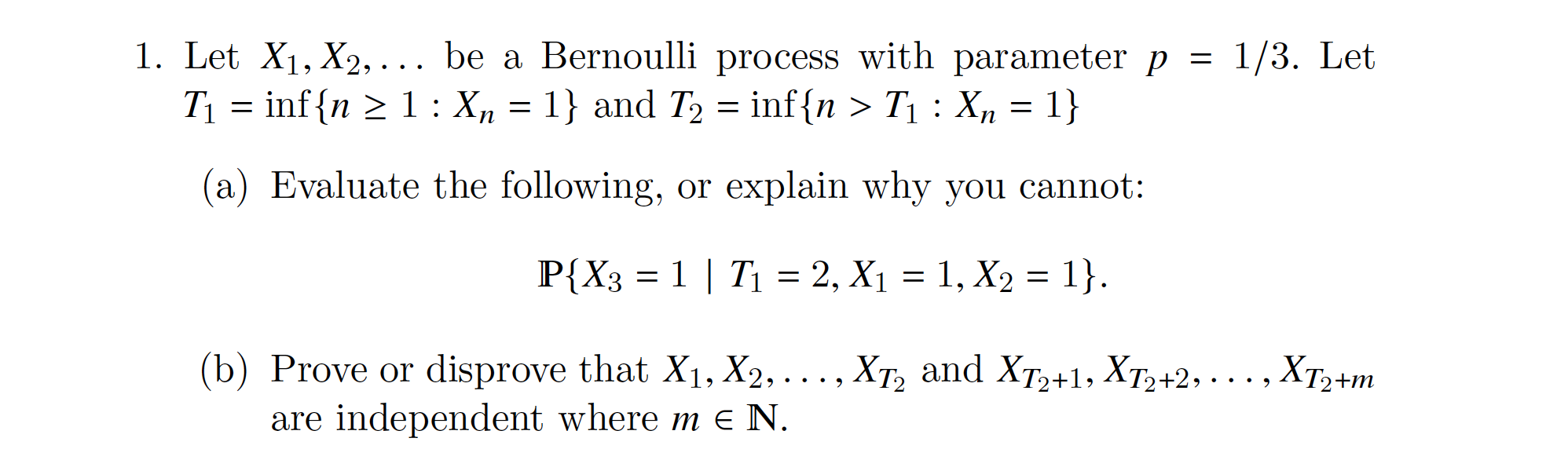 Solved Let X1,X2,… be a Bernoulli process with parameter | Chegg.com
