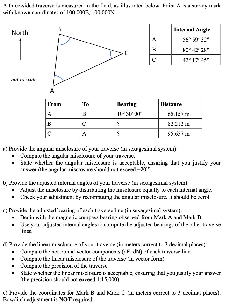 Solved A three-sided traverse is measured in the field, as | Chegg.com