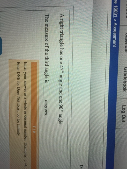 Solved A right triangle has one 47 degree angle and one 90 | Chegg.com