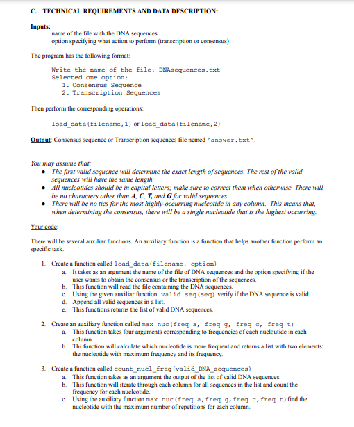 Project 3: DNA Consensus Sequence and RNA | Chegg.com