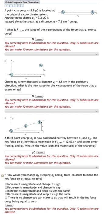 Solved Point Charges in One Dimension Apoint charge q1 3.9 | Chegg.com