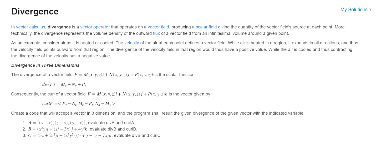 Solved Divergence My Solutions > In vector calculus, | Chegg.com