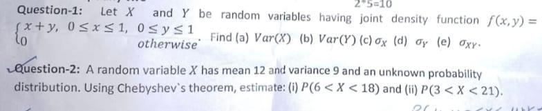 Solved Question-1: Let X and Y be random variables having | Chegg.com