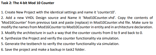 Solved This is a VHDL exercise to make a 4-bit Mod 10 | Chegg.com