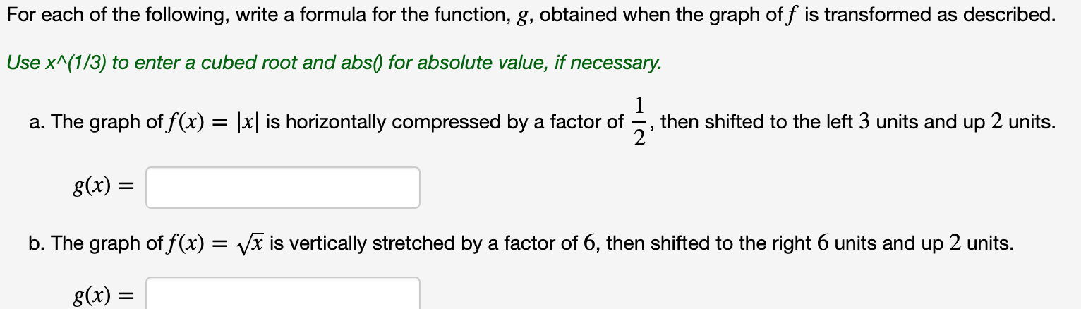 Solved For each of the following, write a formula for the | Chegg.com