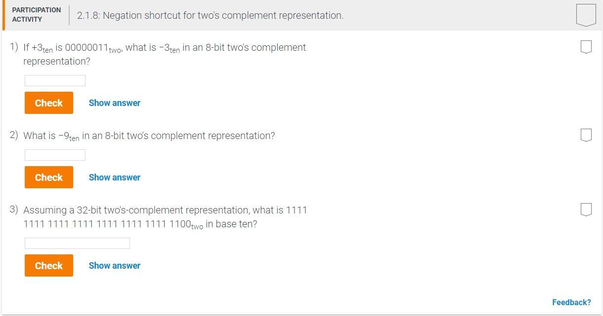 Solved PARTICIPATION ACTIVITY 2.1.8: Negation shortcut for | Chegg.com
