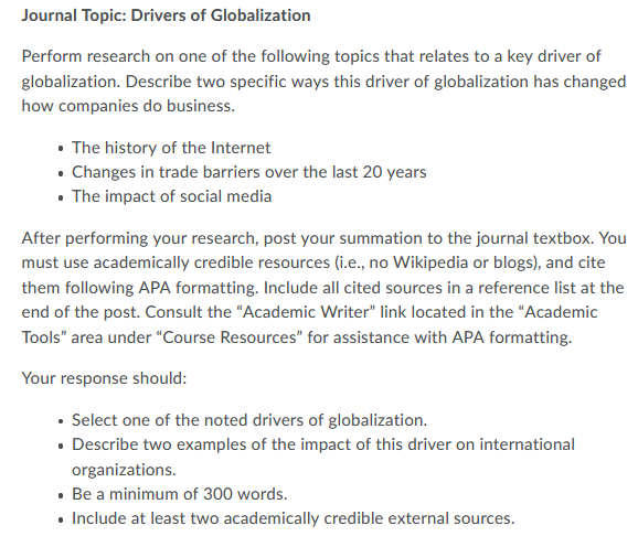 Solved Journal Topic: Drivers of Globalization Perform | Chegg.com