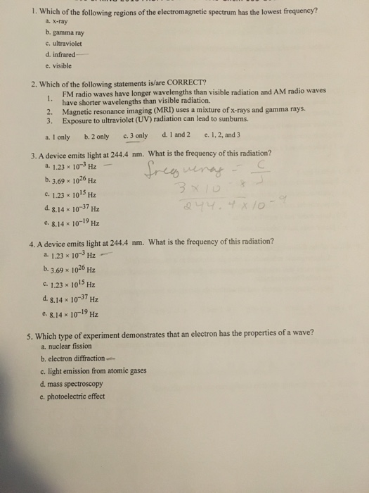 Solved 1. Which of the following regions of the | Chegg.com