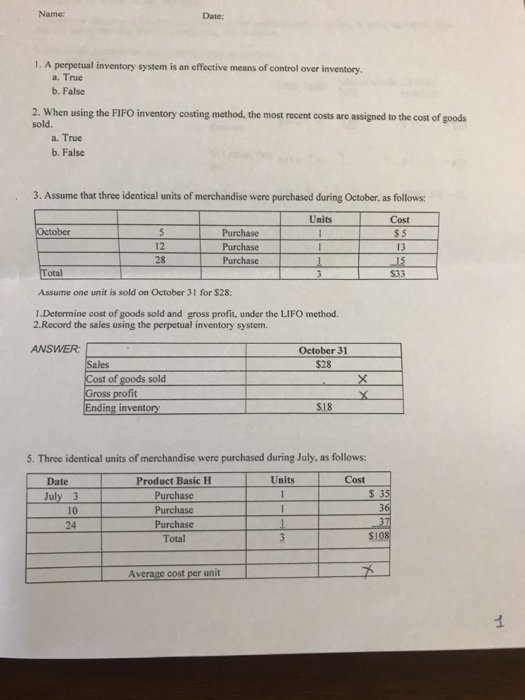 Solved Name Date: 1. A perpetual inventory system is an | Chegg.com