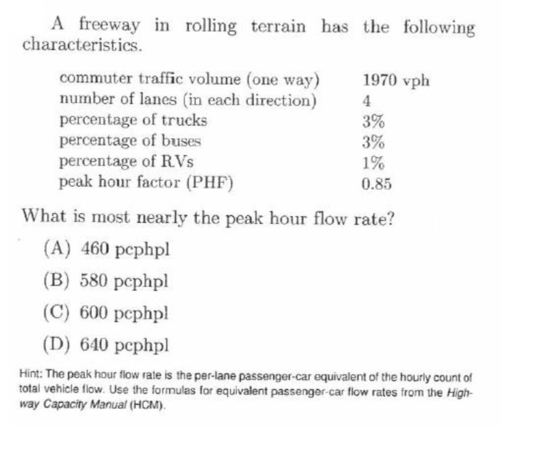 Solved freeway in rolling terrain has the following | Chegg.com