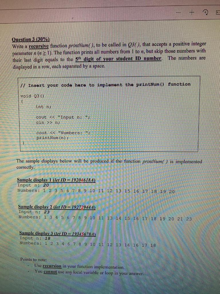 Solved Question 3 (30%) Write a recursive function | Chegg.com