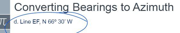 Solved Converting Bearings to Azimuth O d. Line EF, N 66° | Chegg.com