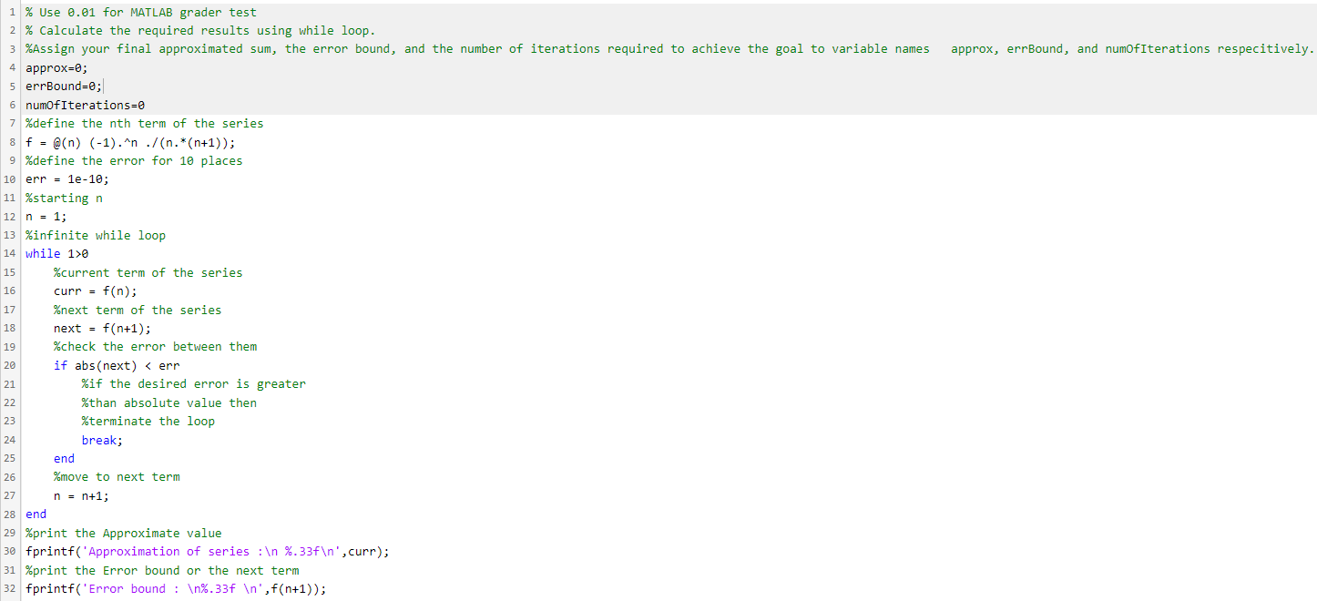 Solved Write a MATLAB program to approximate the infinite | Chegg.com