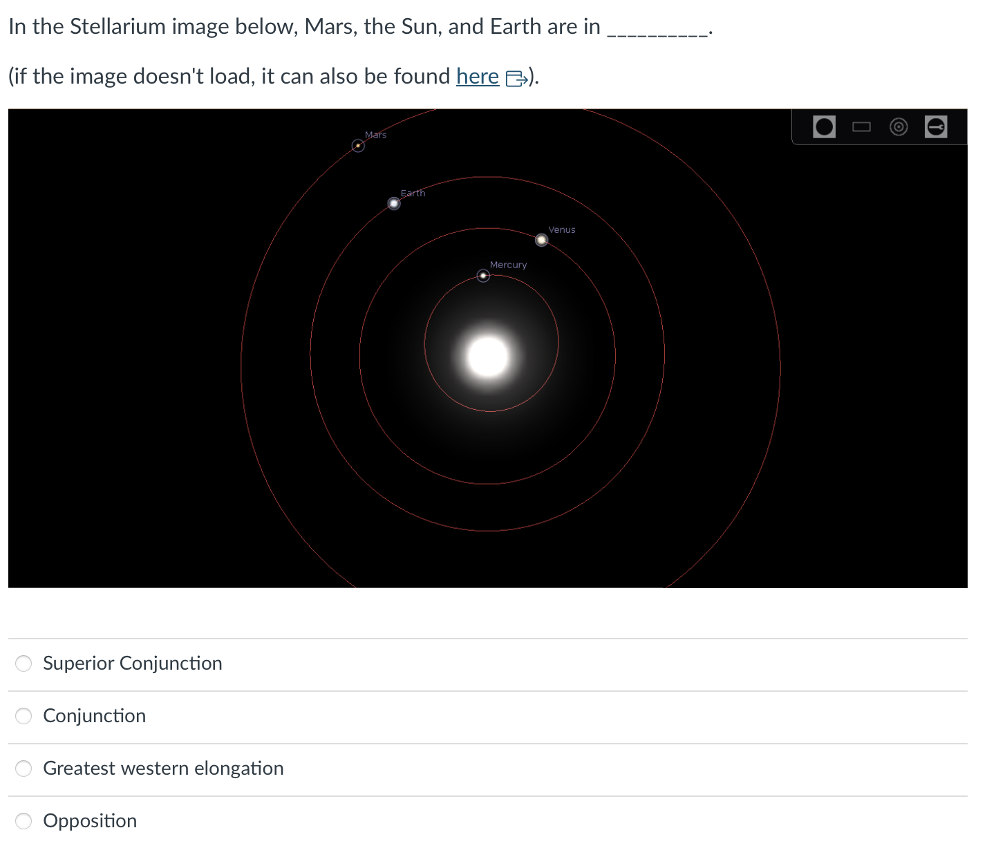 Solved In the Stellarium image below, Mars, the Sun, and | Chegg.com