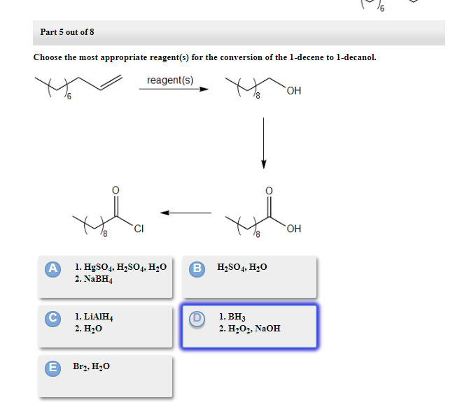 Solved Part 5 out of 8 Choose the most appropriate reagento) | Chegg.com