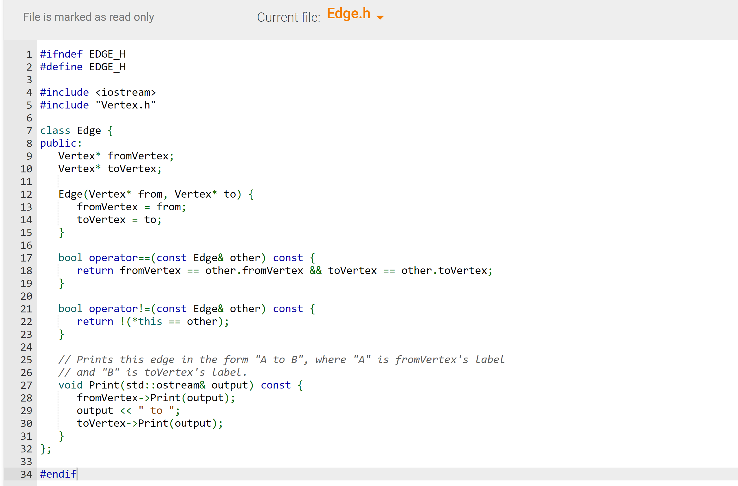 Solved Step 1: Inspect Vertex.h, Edge.h, and | Chegg.com