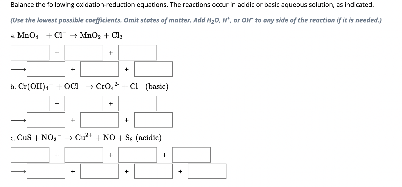 Balance the following oxidation-reduction equations. | Chegg.com