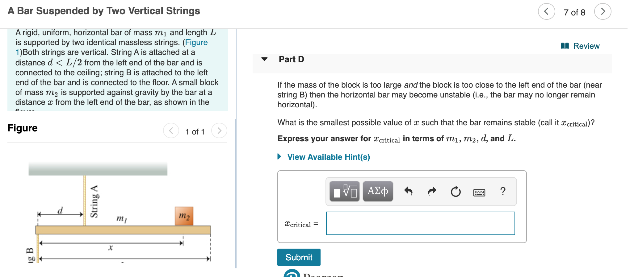 A Bar Suspended by Two Vertical Strings 7 of 8 A | Chegg.com