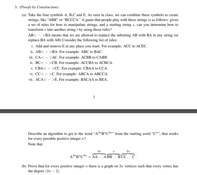 3. (Proofs by Construction) (a) Take the four symbols | Chegg.com