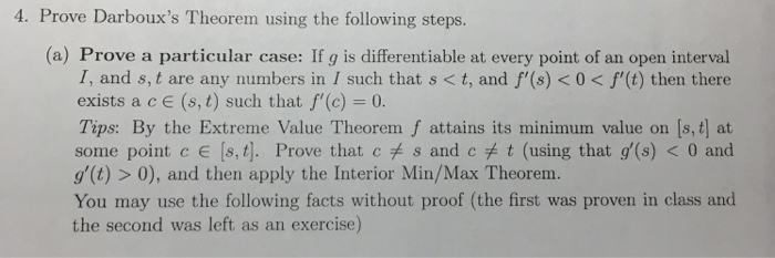 Solved 4. Prove Darboux's Theorem using the following steps. | Chegg.com