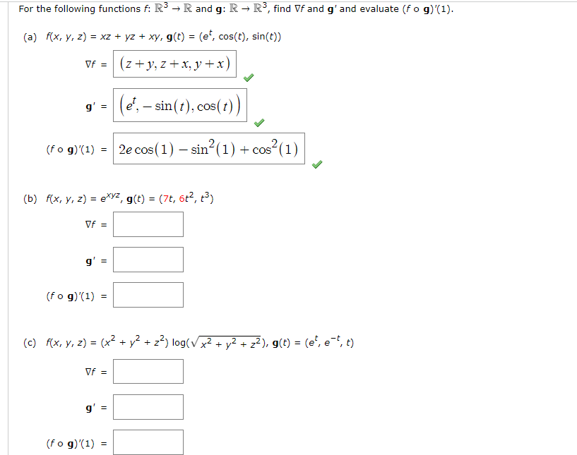 Solved For the following functions f:R3→R ﻿and g:R→R3, ﻿find | Chegg.com