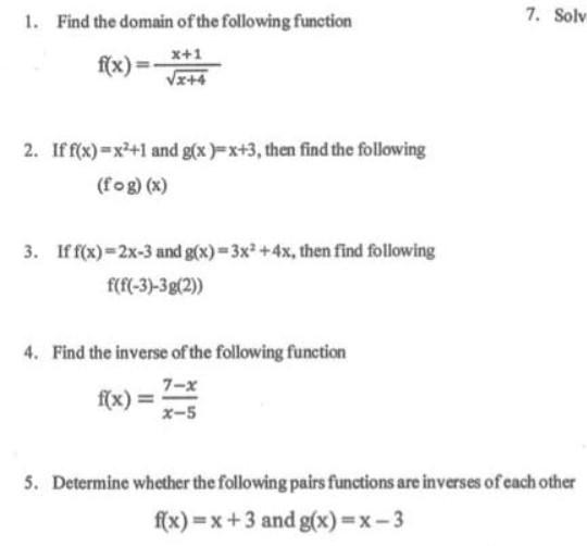 Solved 7. Solv 1. Find the domain of the following function | Chegg.com