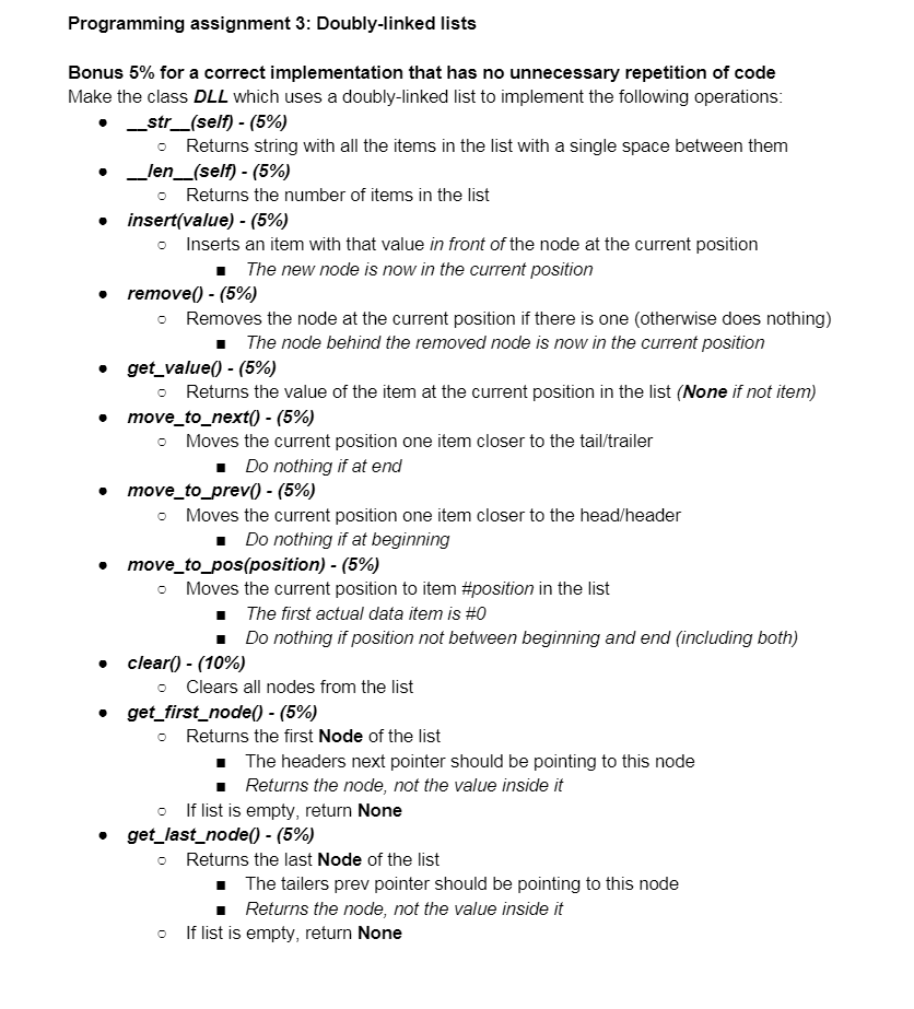 Solved Programming assignment 3: Doubly-linked lists Bonus | Chegg.com