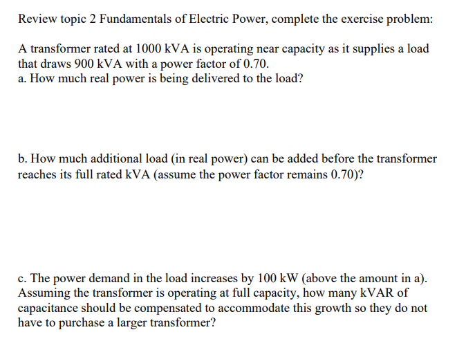 Solved Review topic 2 Fundamentals of Electric Power, | Chegg.com